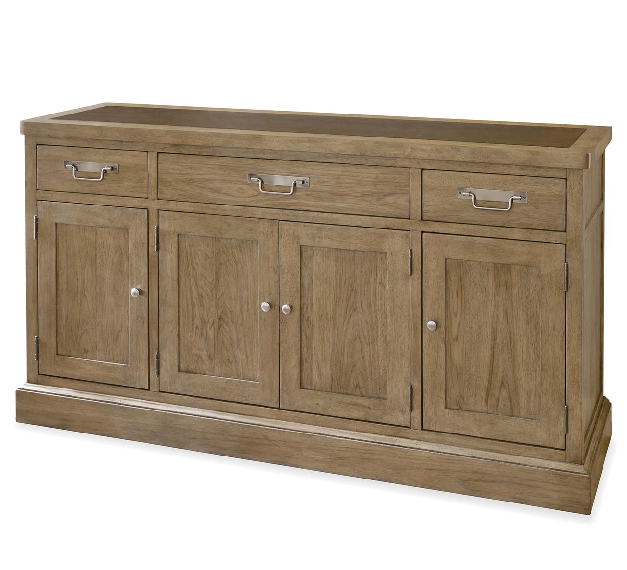 French Modern Light Wood 4 Door Buffet Sideboard with Metal Top | Zin Home