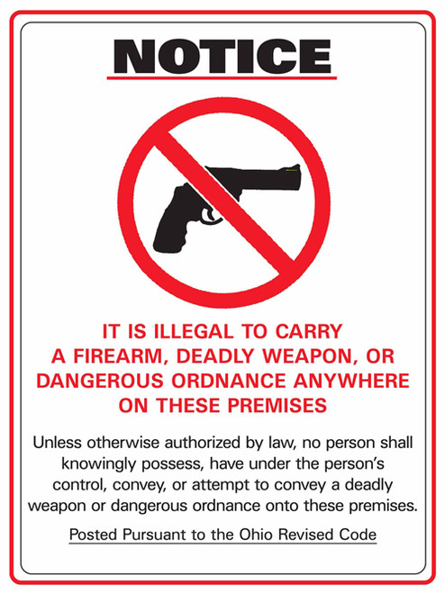 Ohio No Concealed Carry Sign Zing Green Products