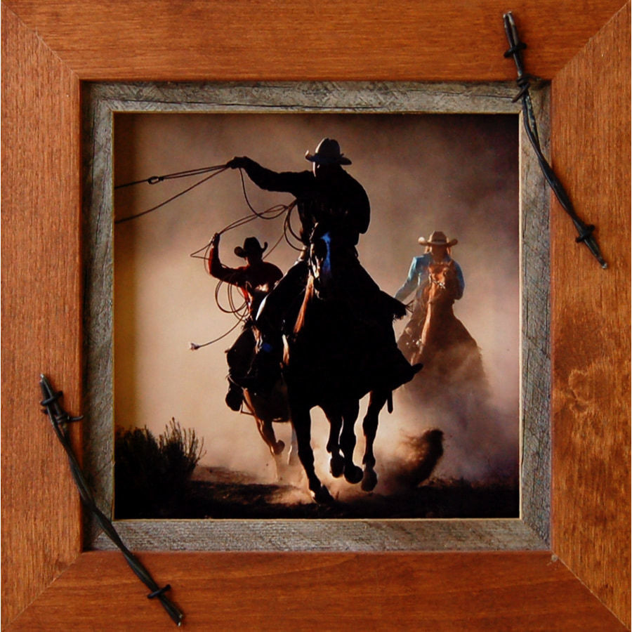 Western Frames | 8x8 Rustic Wood Frame with Barbed Wire