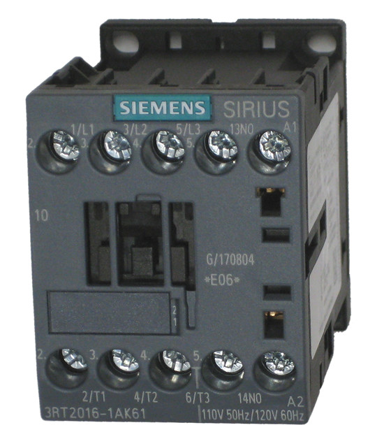 Siemens Sirius 3RT2016-1AK61 3 pole 9 AMP 120 volt AC contactor