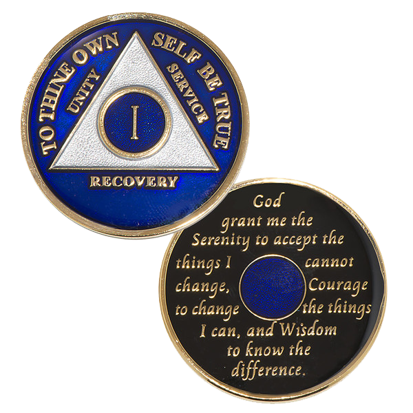 AA Blue Medallion (Yrs 1-30) Anniversary Coin Alcoholics Anonymous ...