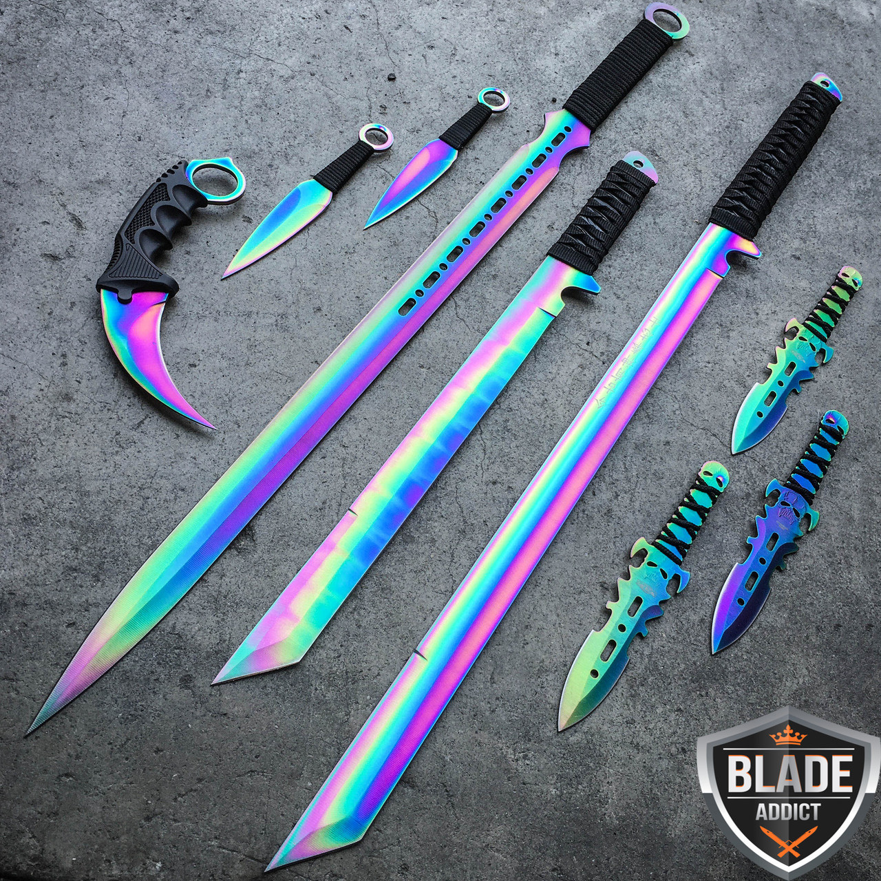 9PC RAINBOW TITANIUM NINJA BATTLE SET - MEGAKNIFE