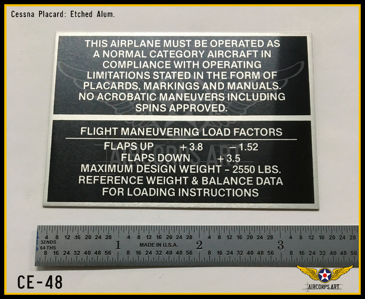 Cessna Operating Limitations Placard , CE-48 - AirCorps Depot