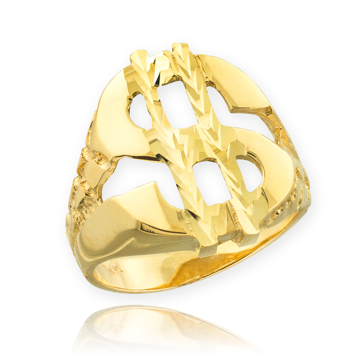 Gold Dollar Sign Nugget Ring | Dollar Sign Rings | Hip Hop Jewelry