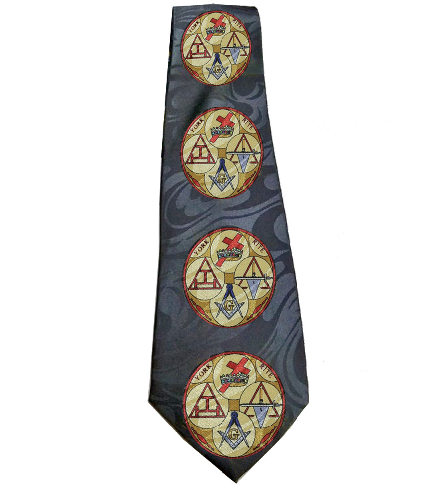 Masonic Neck Tie - Black Background Polyester long tie with York Rite ...