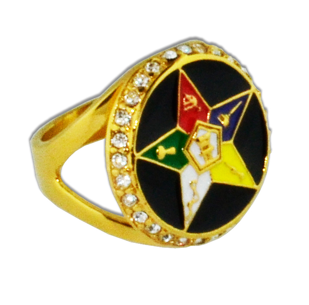 Order of the Eastern Star Ring - Black and Gold Tone CZ Stones - O.E.S ...