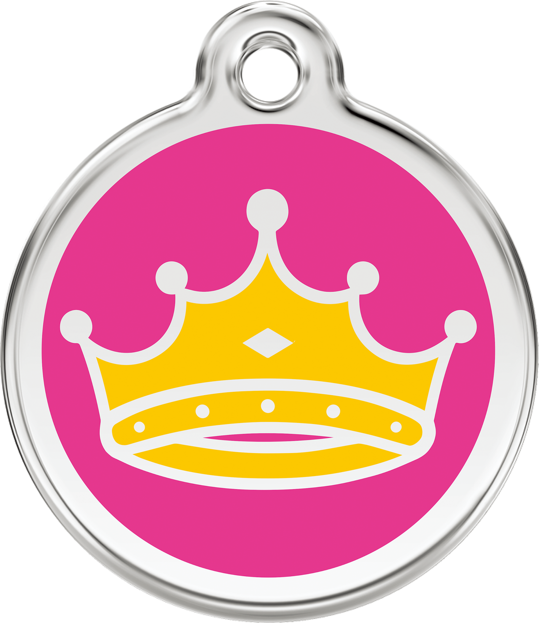 Princess Queen Dog ID Tag, Hot Pink Enameling, Stainless Steel Name Tag