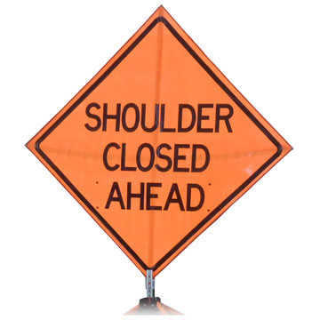 B PM4848SCAOC "SHOULDER CLOSED AHEAD" Premium Grade 48" Roll-Up Sign