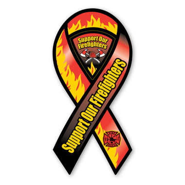 Support Our Firefighters Flame 2-in-1 Ribbon Magnet | Magnet America
