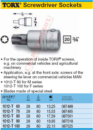 HAZET 1012-T80 TORX SCREWDRIVER SOCKET - ChadsToolbox.com Inc