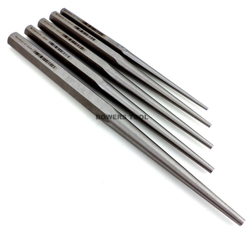 Wilde Tool 5pc Extra Long Tapered Punch Set Line Up Made in USA