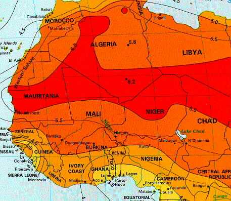 Solar Insolation Map - Northwest Africa